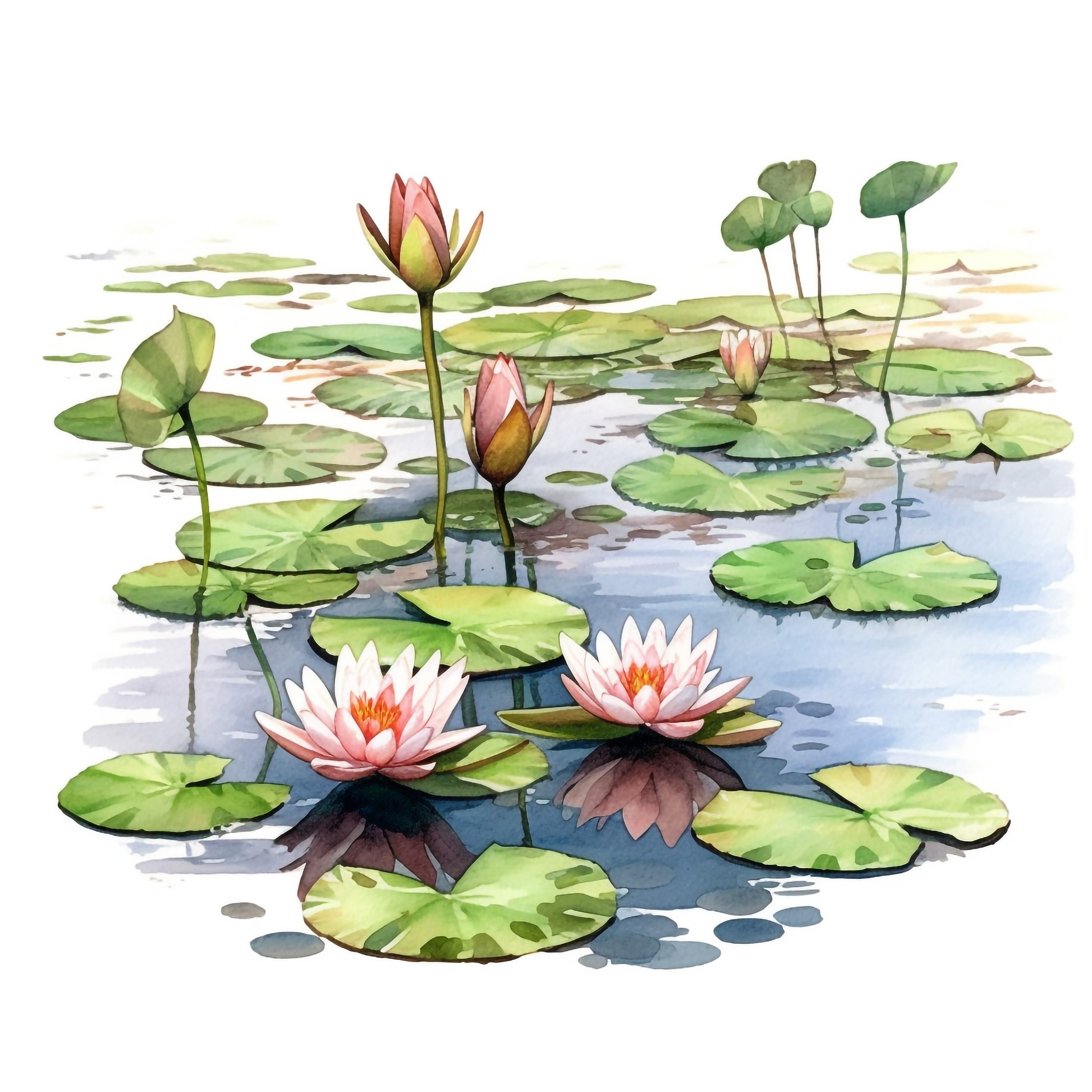 Watercolor Lily Pond Clipart 10 Digital Clipart Bundle High Quality ...