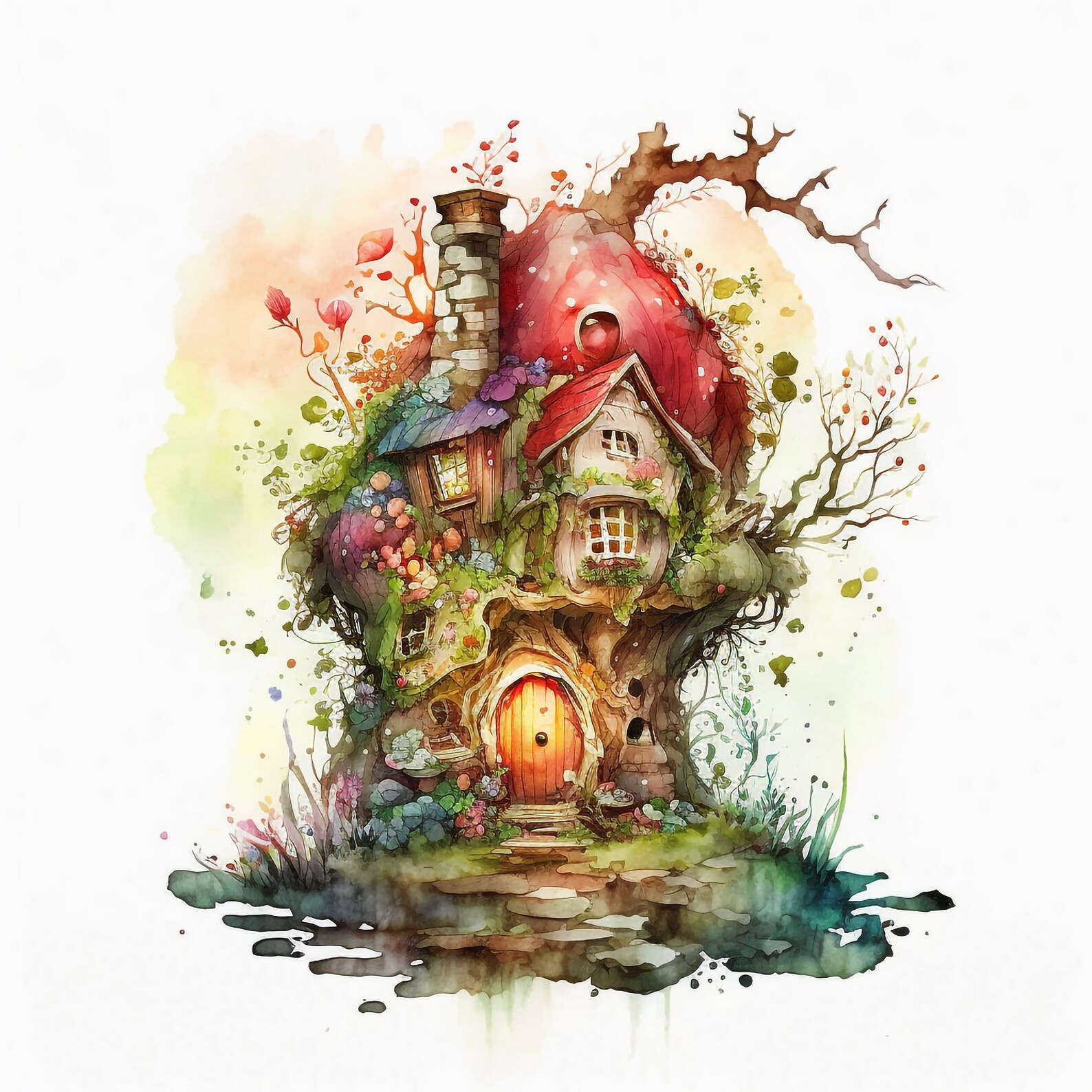 Watercolor Fairy House Clipart Set of 10 High Quality Jpgs - Etsy
