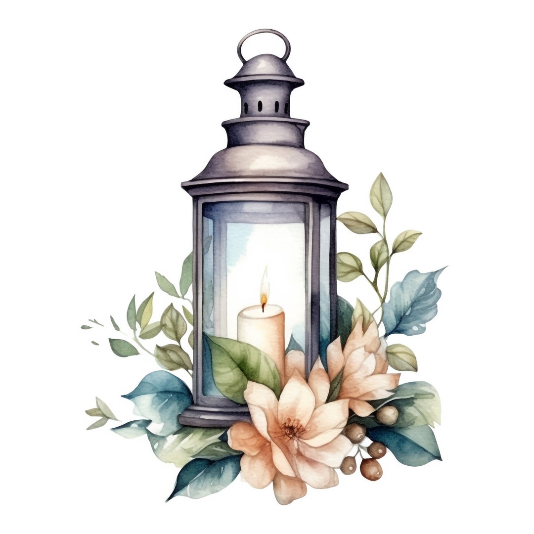 Watercolor Cottagecore Lantern - 10 Digital Clipart Bundle - High ...