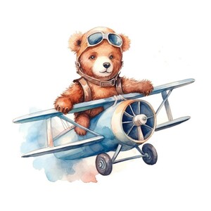 Watercolor Aviator Bear - 10 Digital Clipart Bundle - High Quality ...