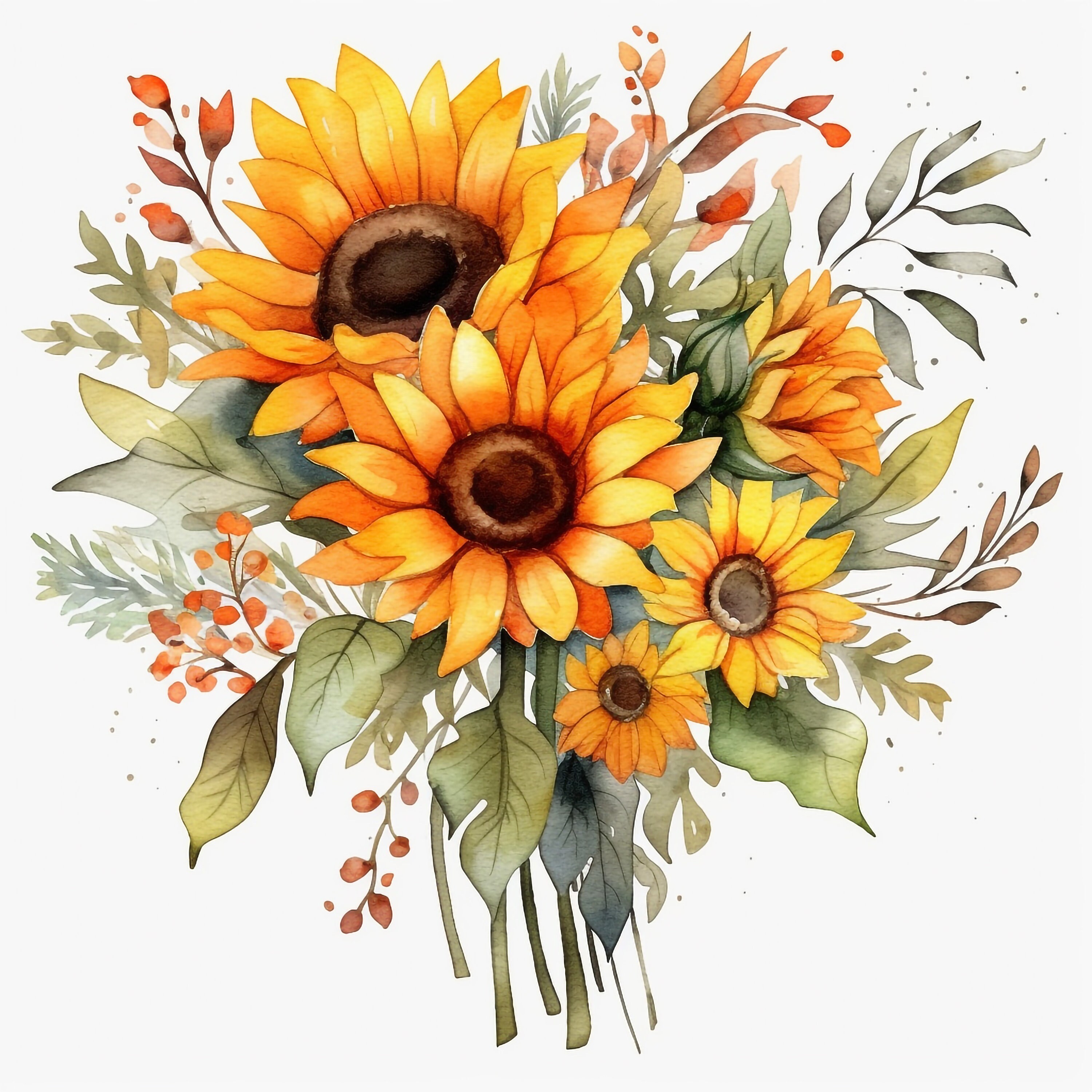 Watercolor Sunflowers Set of 10 Digital Clipart Bundle High Quality ...