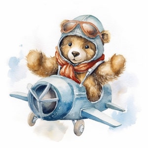 Watercolor Aviator Bear - 10 Digital Clipart Bundle - High Quality Images , Printable Art ...
