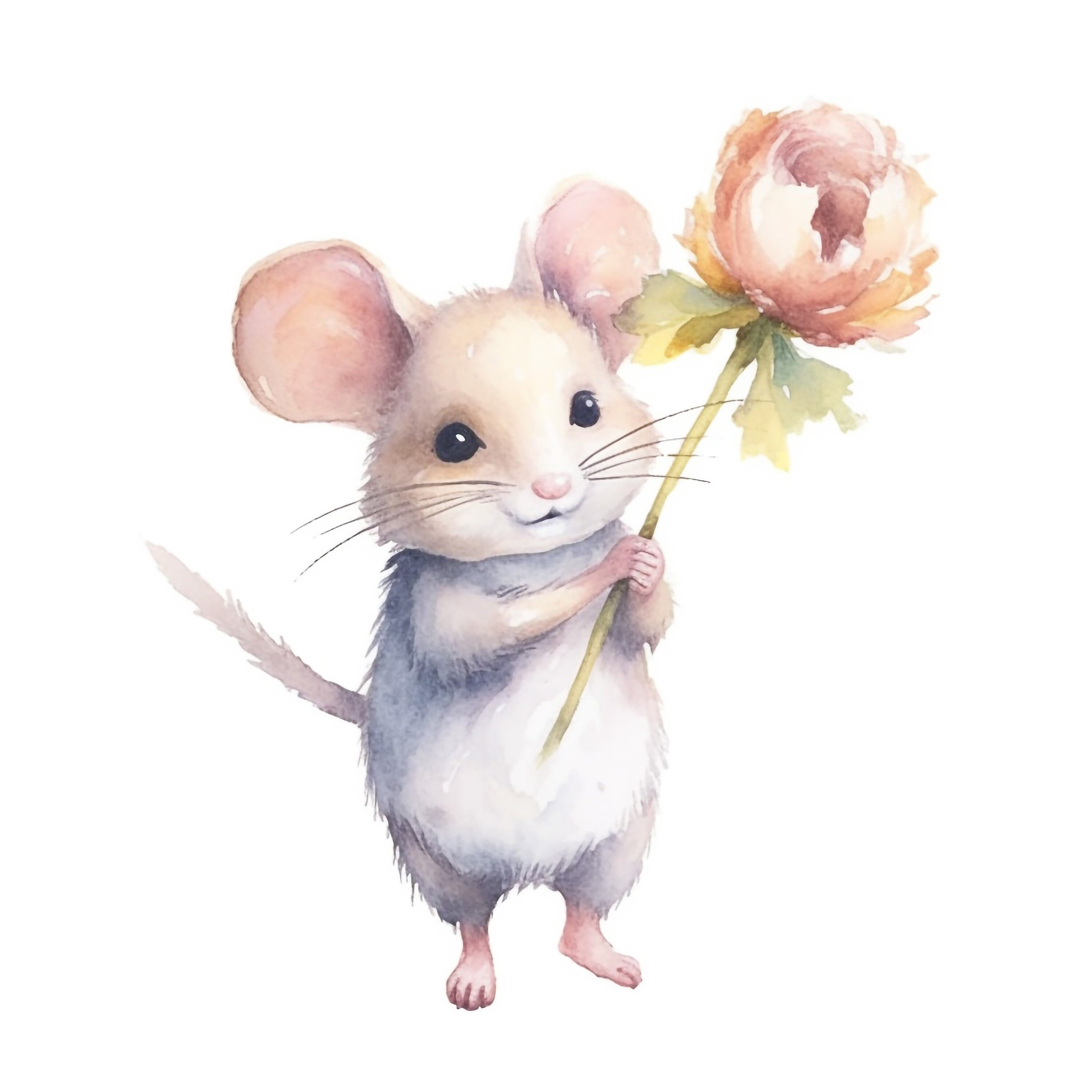 Watercolor Cute Mouse and Flowers Clipart Set of 10 High Quality Jpgs ...