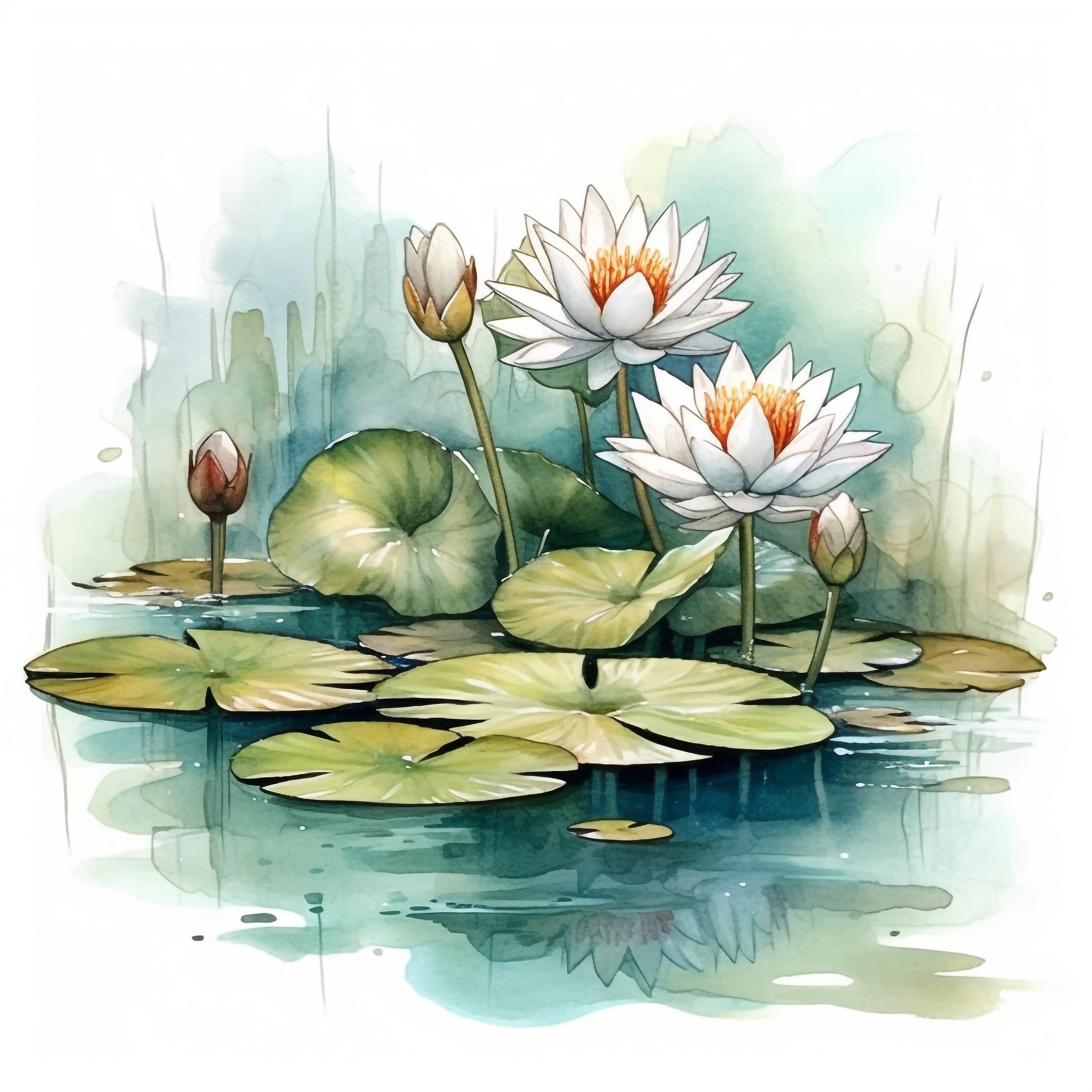 Watercolor Lily Pond Clipart 10 Digital Clipart Bundle - Etsy