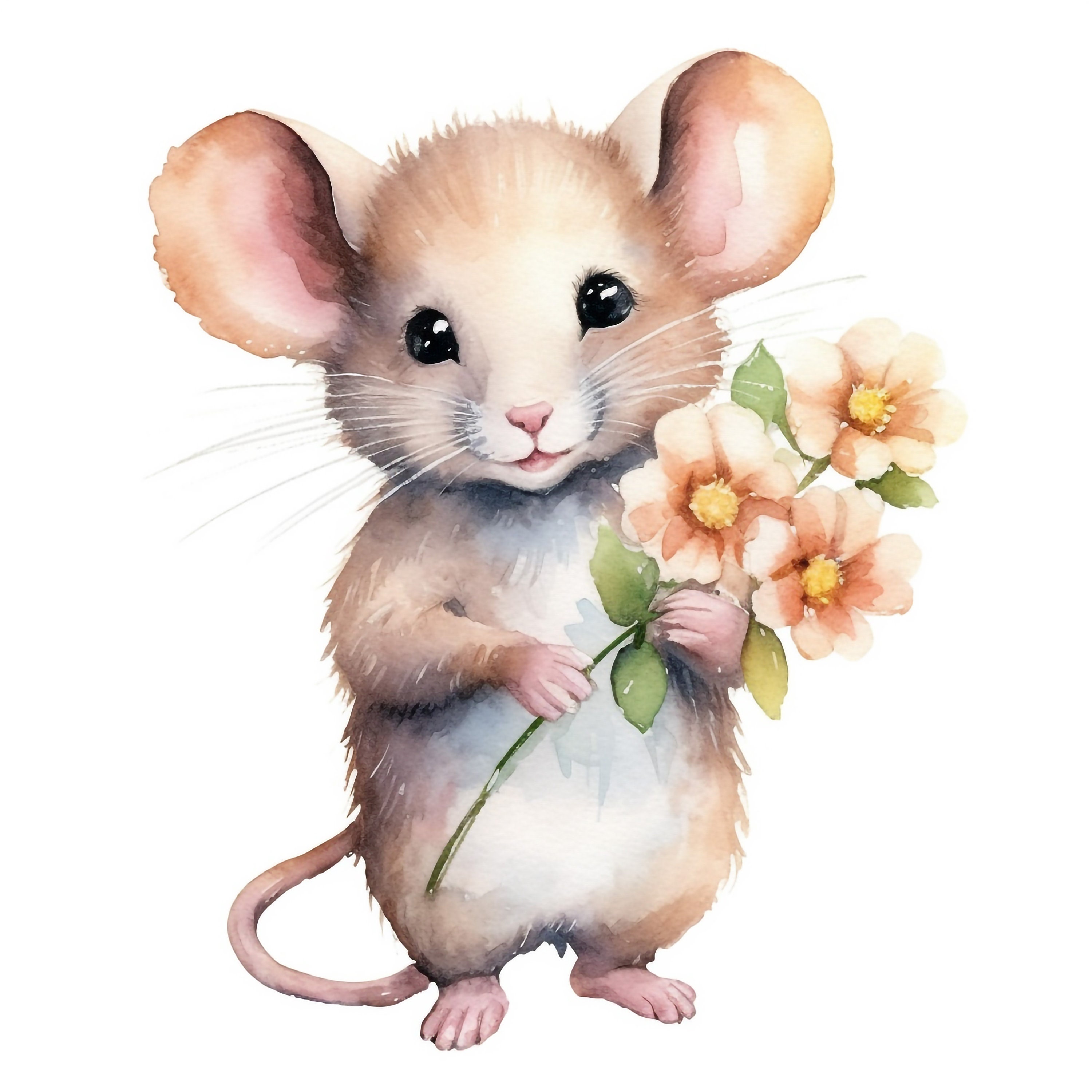 Watercolor Cute Mouse and Flowers Clipart Set of 10 High Quality Jpgs ...