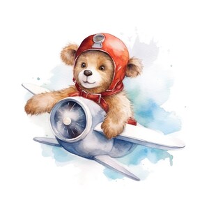Watercolor Aviator Bear - 10 Digital Clipart Bundle - High Quality ...