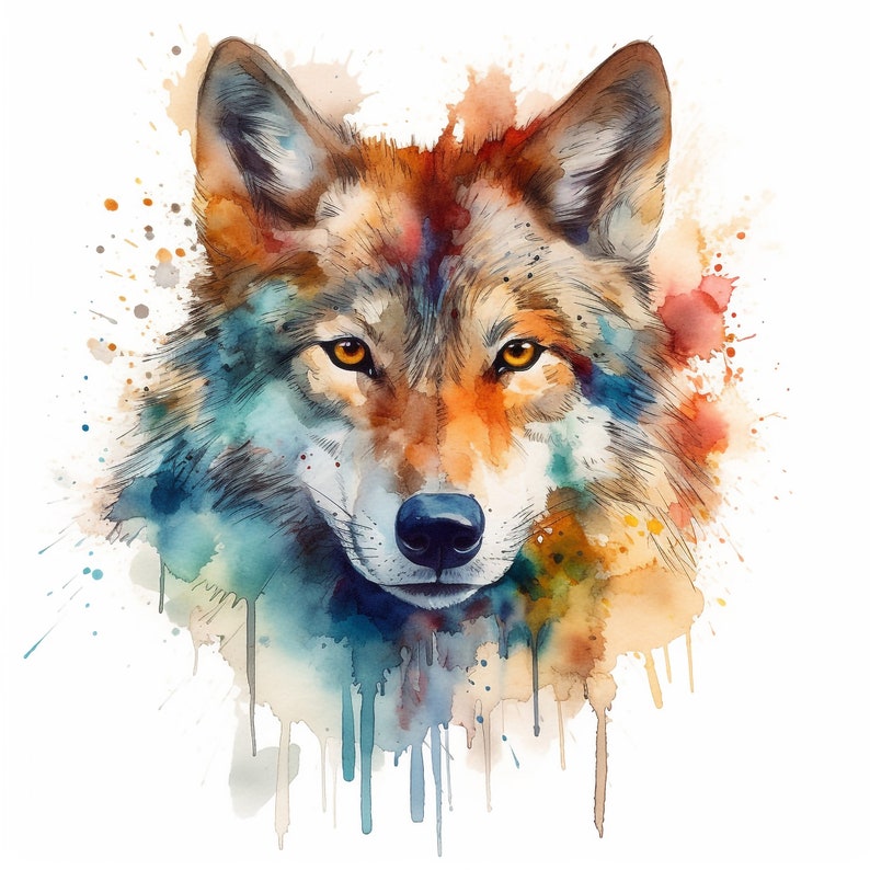Watercolor Wolf Clipart Set of 10 High Quality Pictures - Etsy