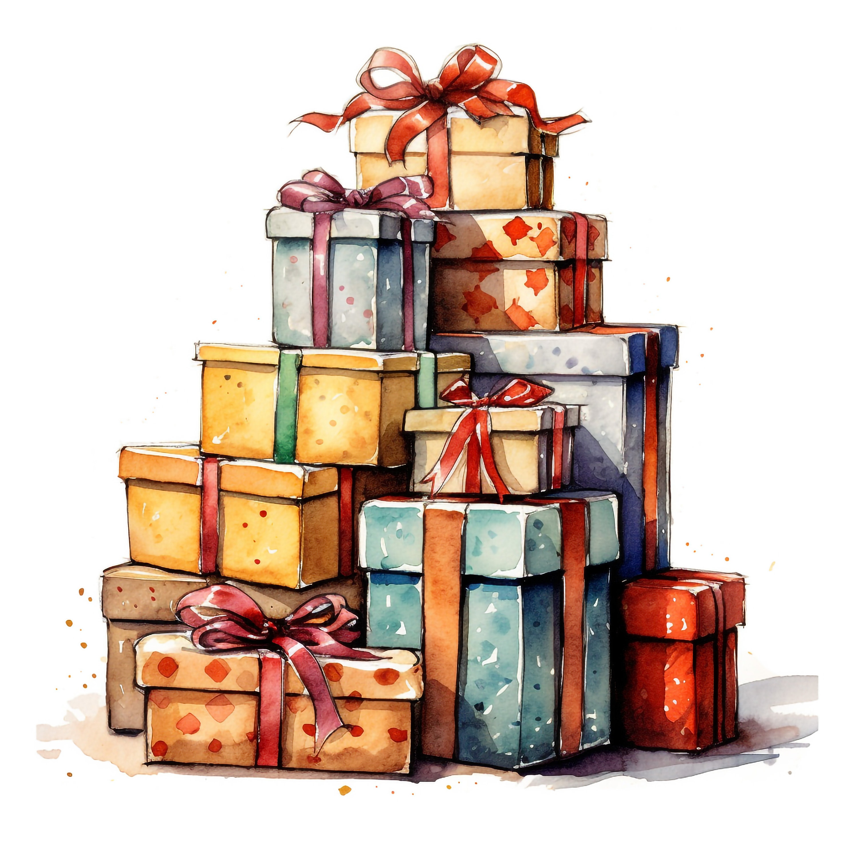 Watercolor Christmas Presents 10 Digital Clipart Bundle - Etsy UK