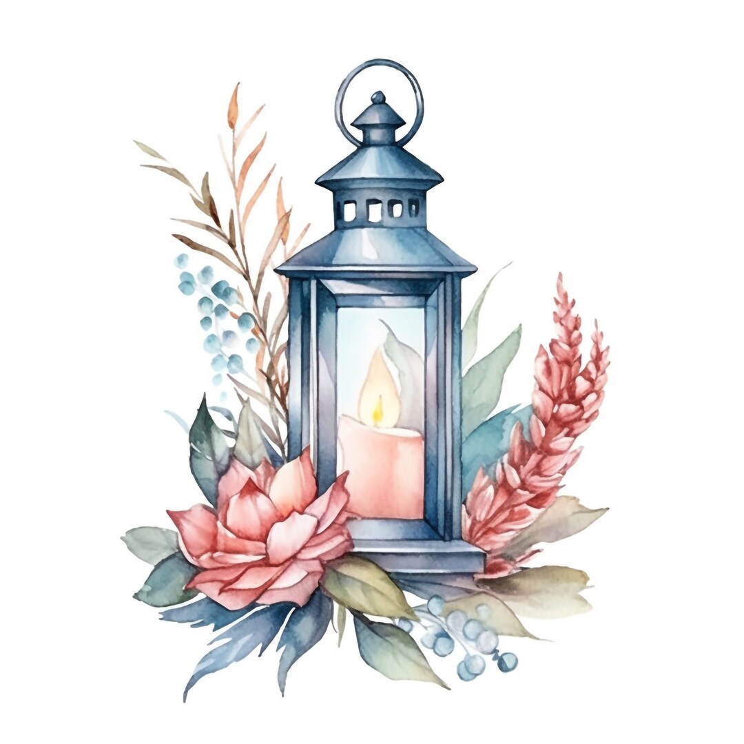 Watercolor Cottagecore Lantern 10 Digital Clipart Bundle High Quality ...