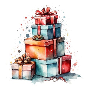 Watercolor Christmas Presents - 10 Digital Clipart Bundle - High ...
