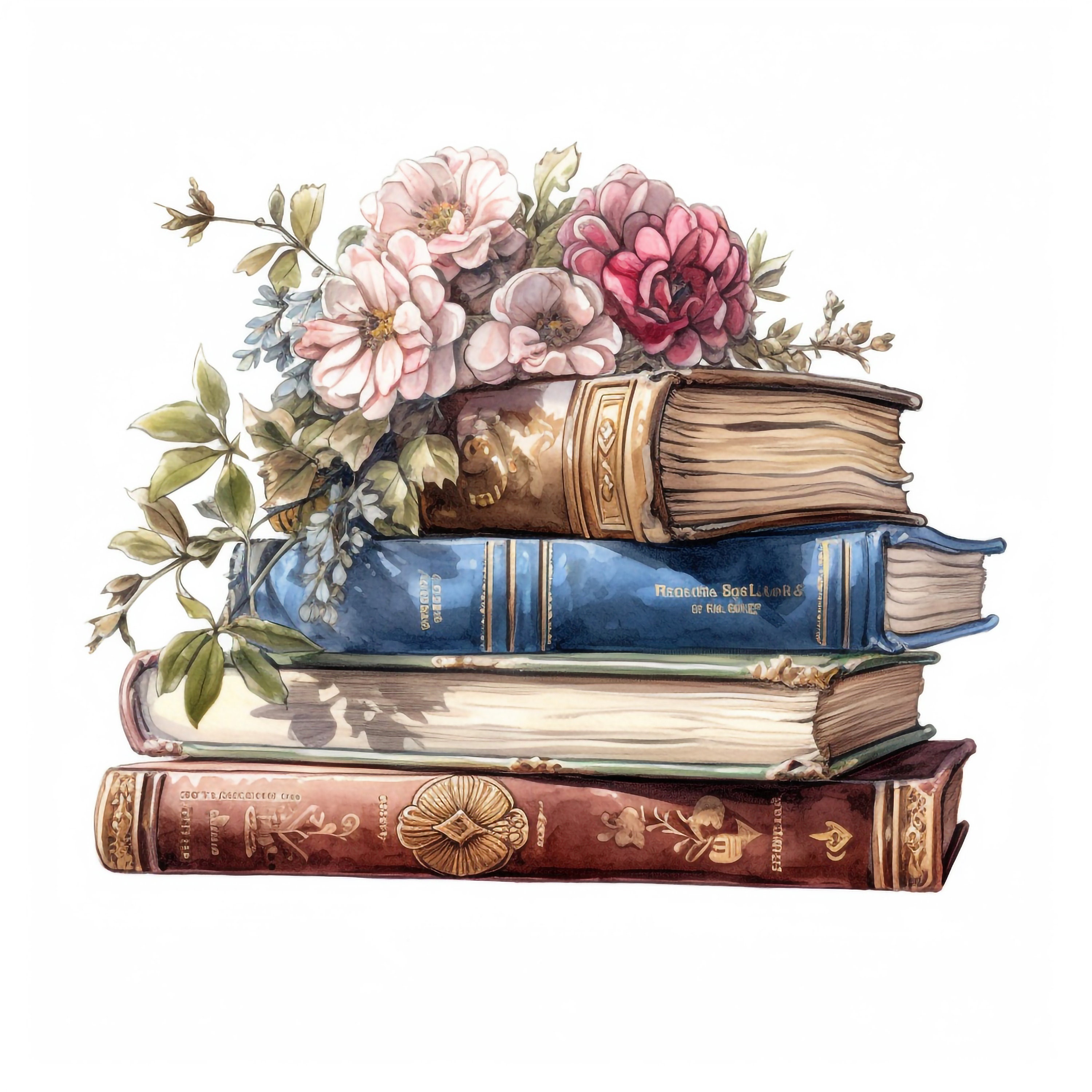 Antique Books And Flowers