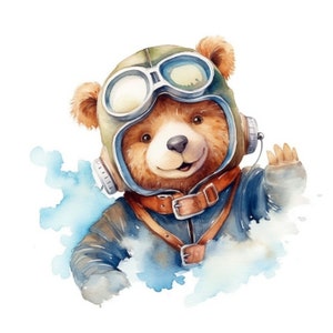 Watercolor Aviator Bear - 10 Digital Clipart Bundle - High Quality ...
