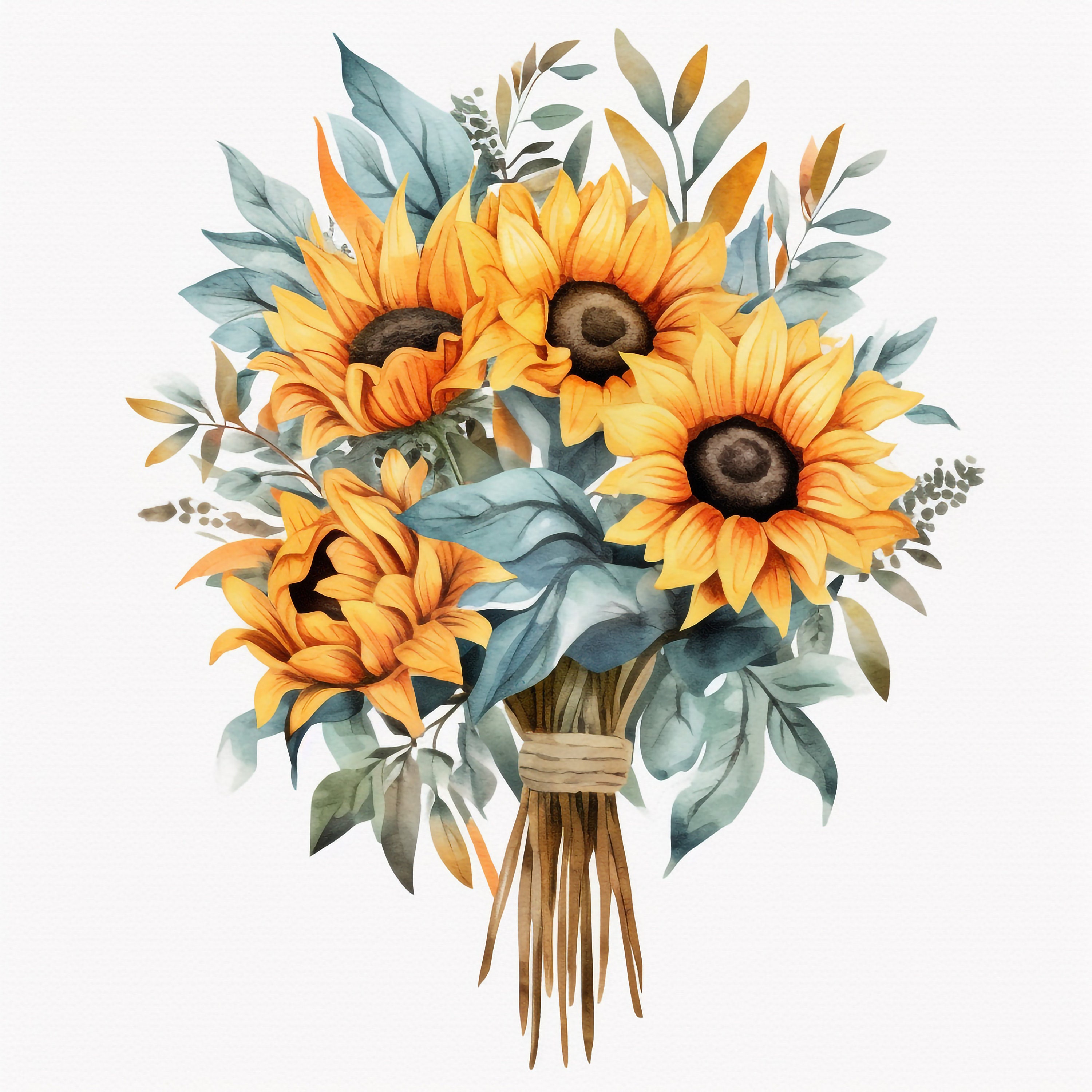 Watercolor Sunflowers Set of 10 Digital Clipart Bundle High Quality ...