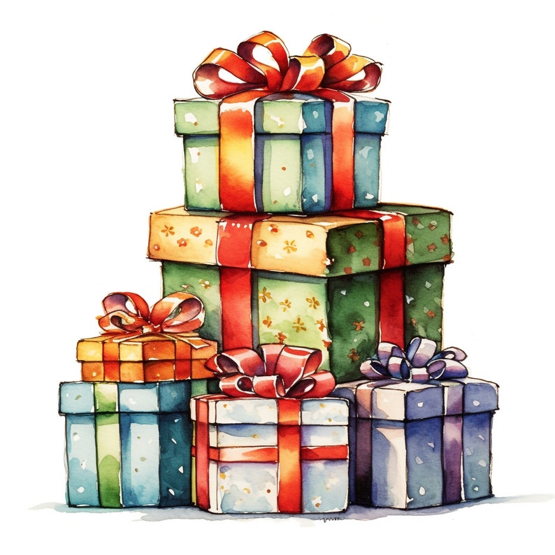 Watercolor Christmas Presents 10 Digital Clipart Bundle - Etsy UK