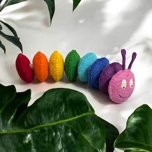 Felt Caterpillar Toy With Velcro Rainbow Color, Handmade Caterpillar ...