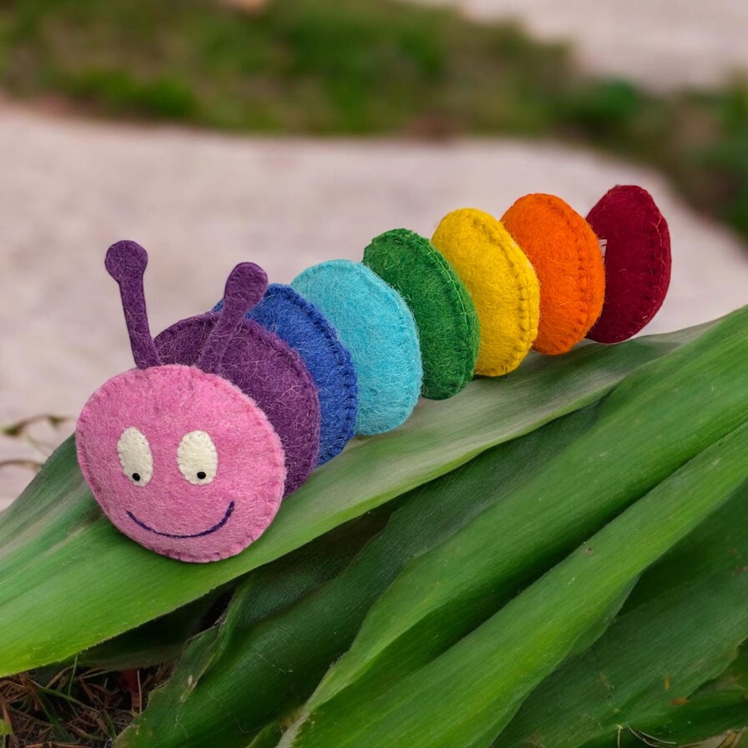 Felt Caterpillar Toy With Velcro Rainbow Color, Handmade Caterpillar ...