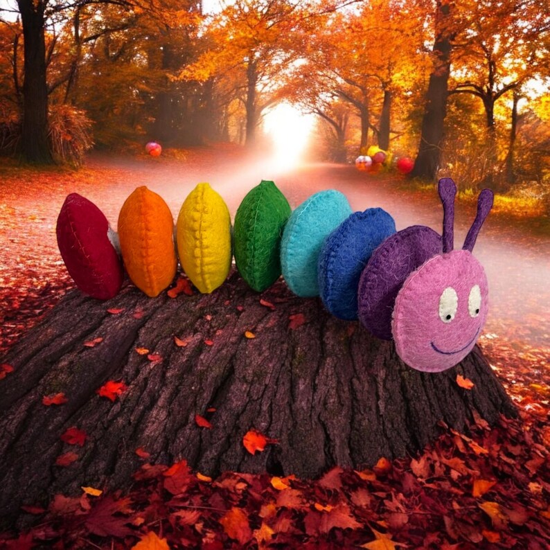 Felt Caterpillar Toy With Velcro Rainbow Color, Handmade Caterpillar ...