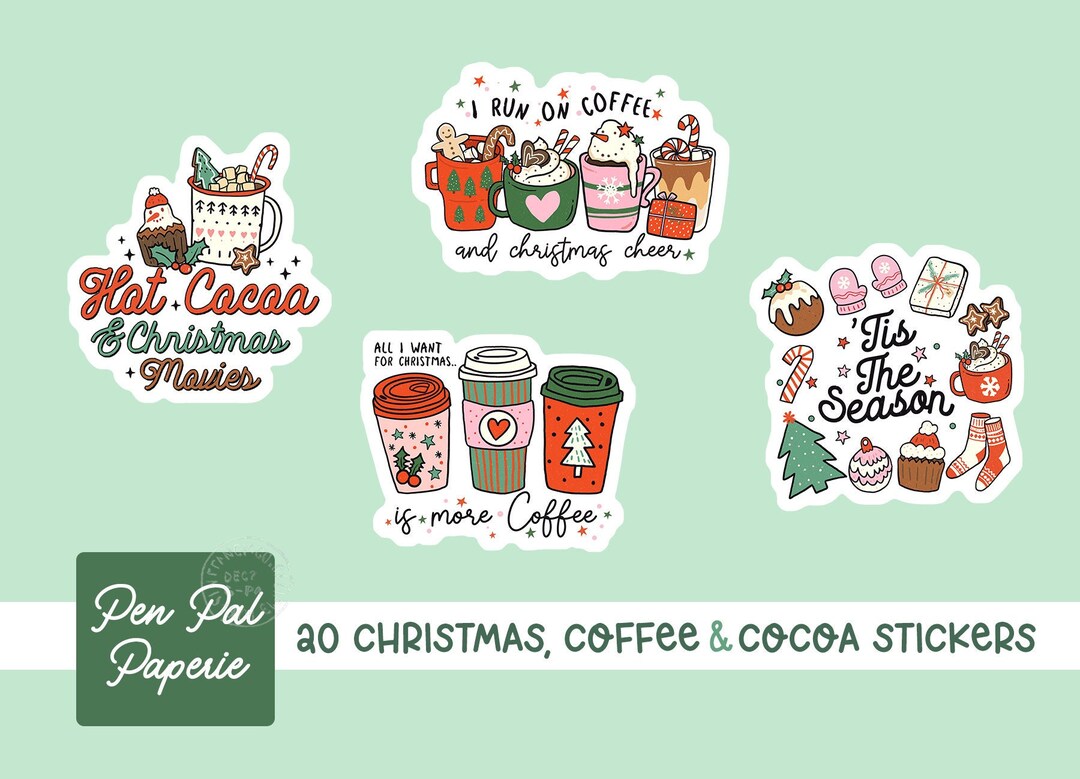 Christmas Coffee & Cocoa Stickers Set of 20 - Etsy