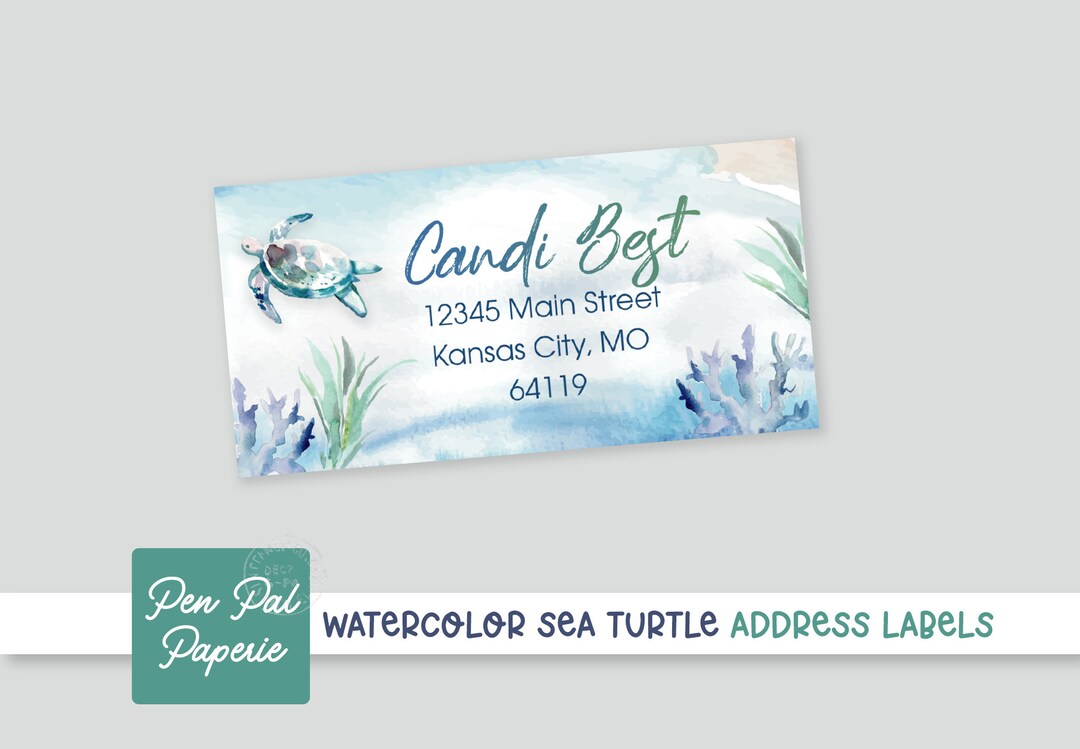 Watercolor Sea Turtle Address Labels - Etsy
