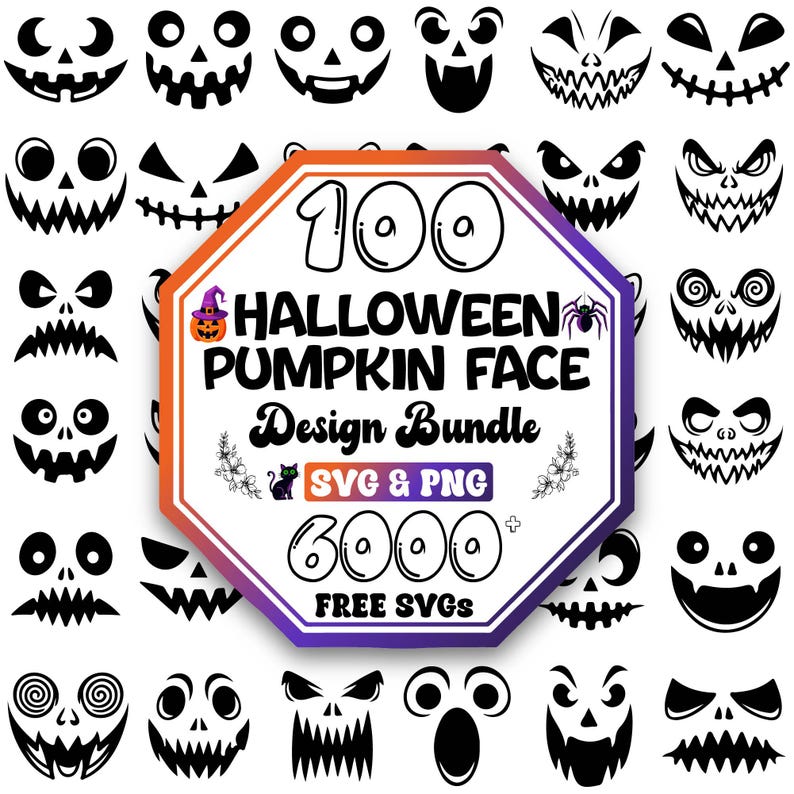 Halloween Pumpkin Faces SVG Bundle: Spooky Lantern Designs (digital ...