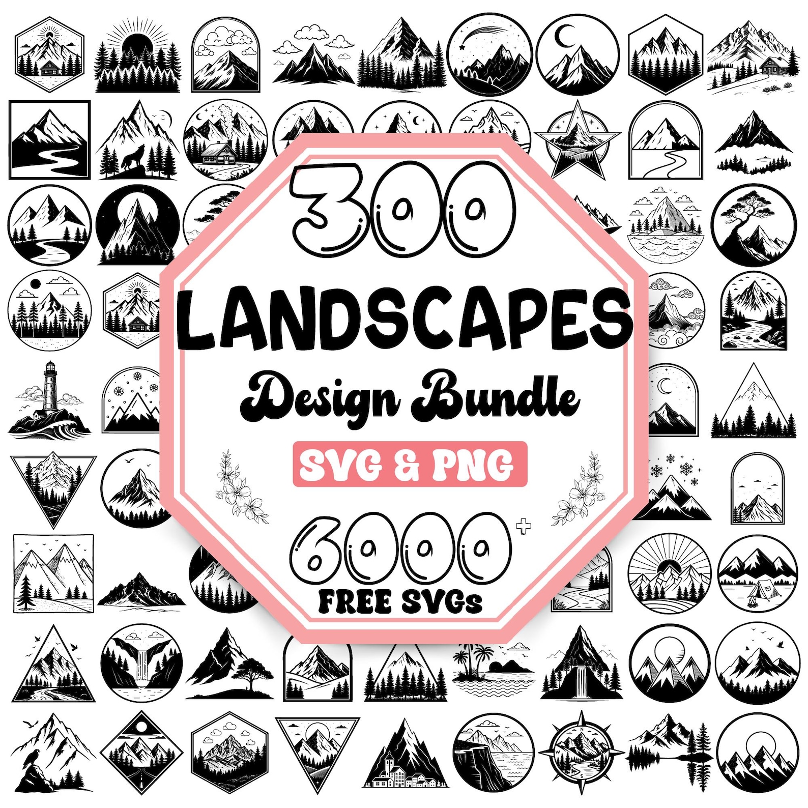 300 Landscape SVG Bundle: Forest, Mountain, Nature Scenes (digital ...