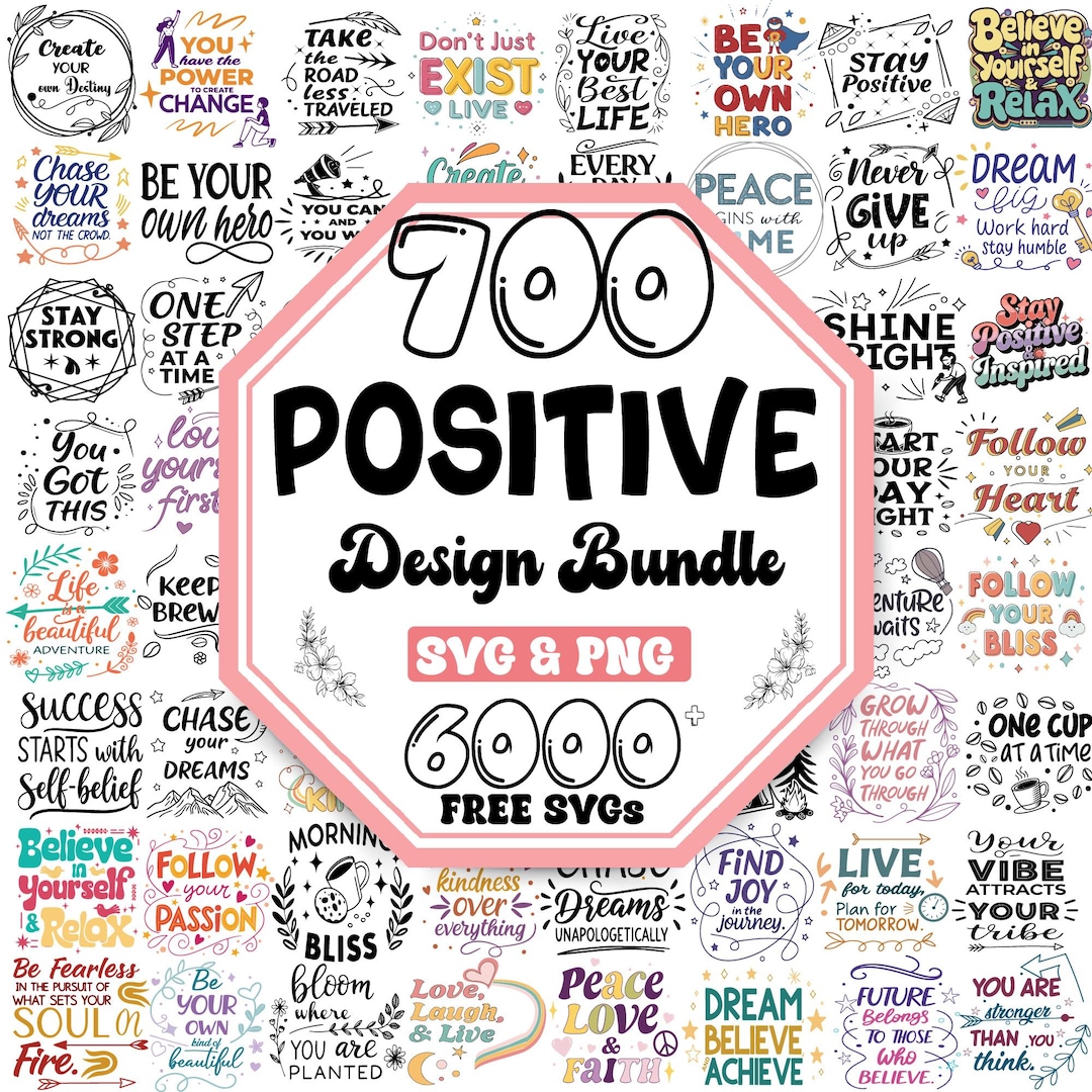 Positive SVG Design Bundle: Mental Health Svg, Motivational Svg ...