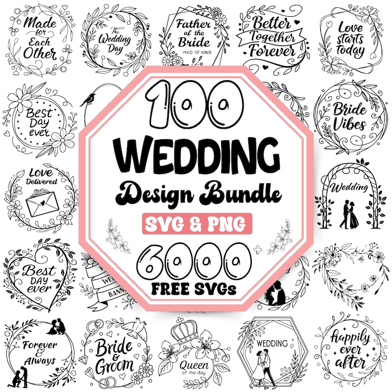 Wedding Svg Bundle |bride Svg |heart Border Svg |decorative Elements ...