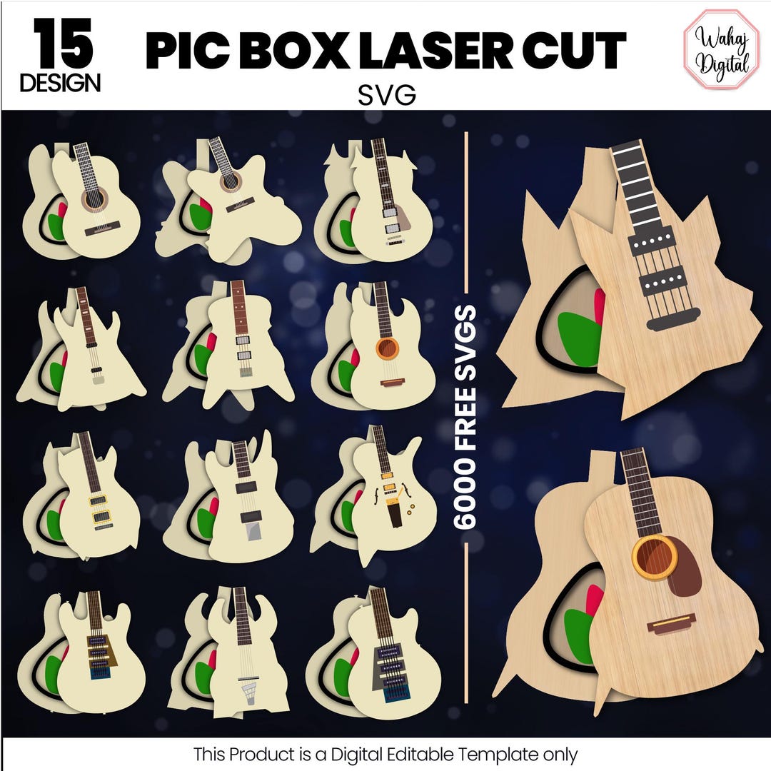 Guitar Pick Box Laser Cut SVG Bundle: Musical Instrument Design ...