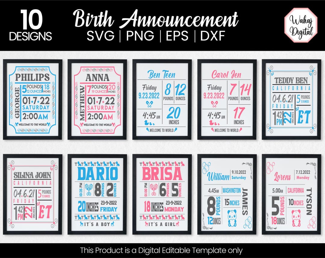 Baby Birth Stats Chart SVG Bundle: Elephant Design (digital Download ...