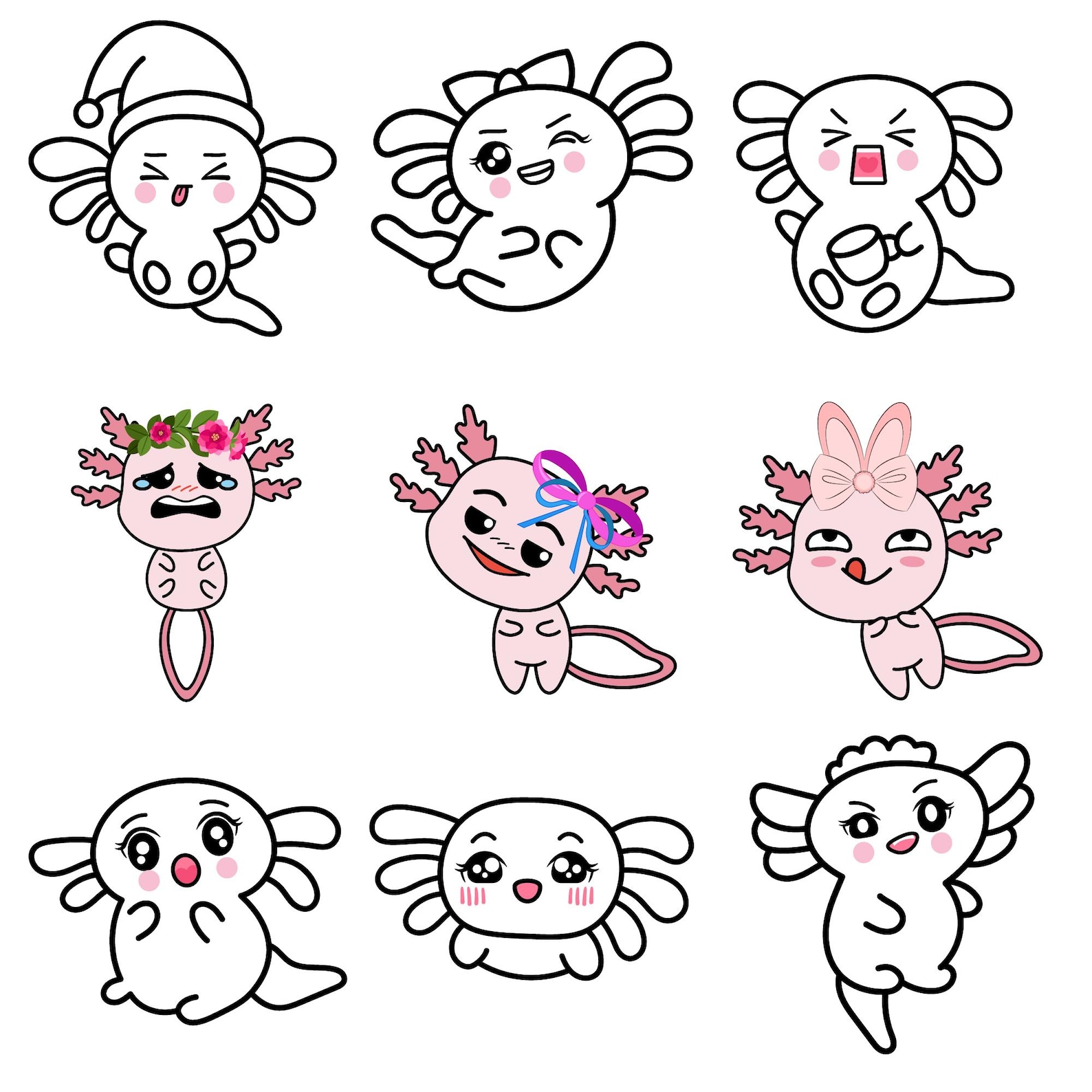 Axolotl SVG Bundle Cartoon Axolotl Floral Axolotl Svg Axolotl Line Art ...