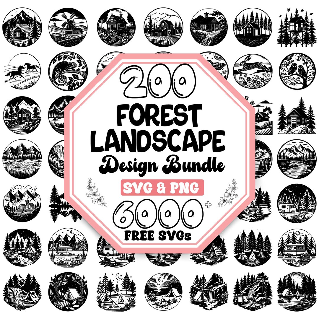 Forest Landscape SVG Bundle: Mountain, Nature, Wildlife Scenes (digital ...