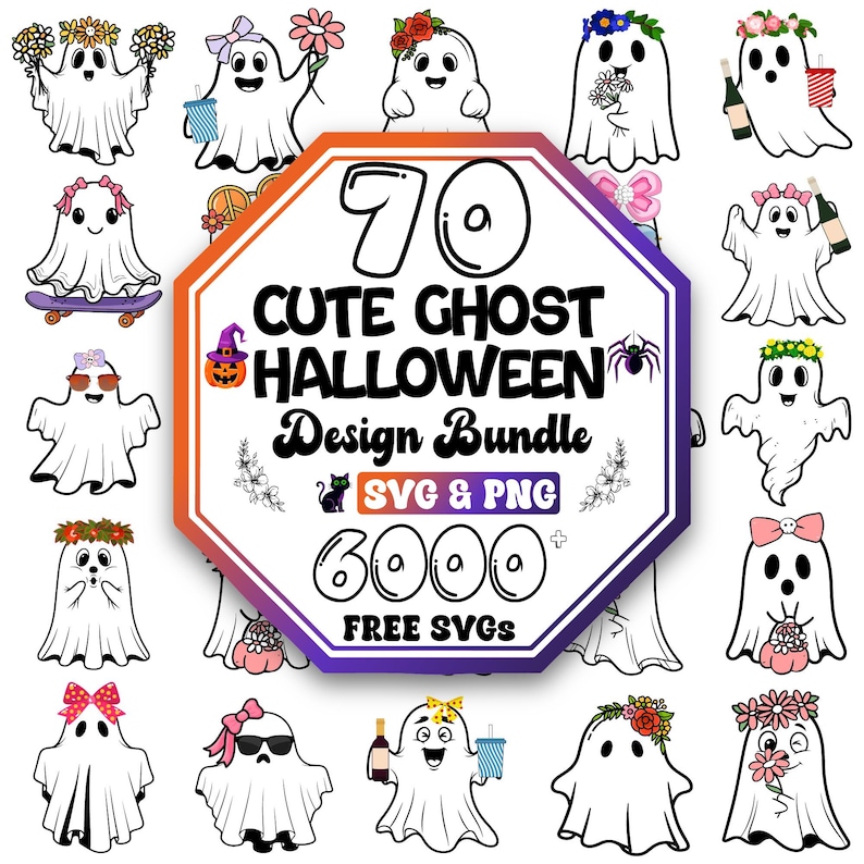 Cute Ghost Halloween Svg Bundle |retro Halloween Ghost Svg |funny Ghost ...