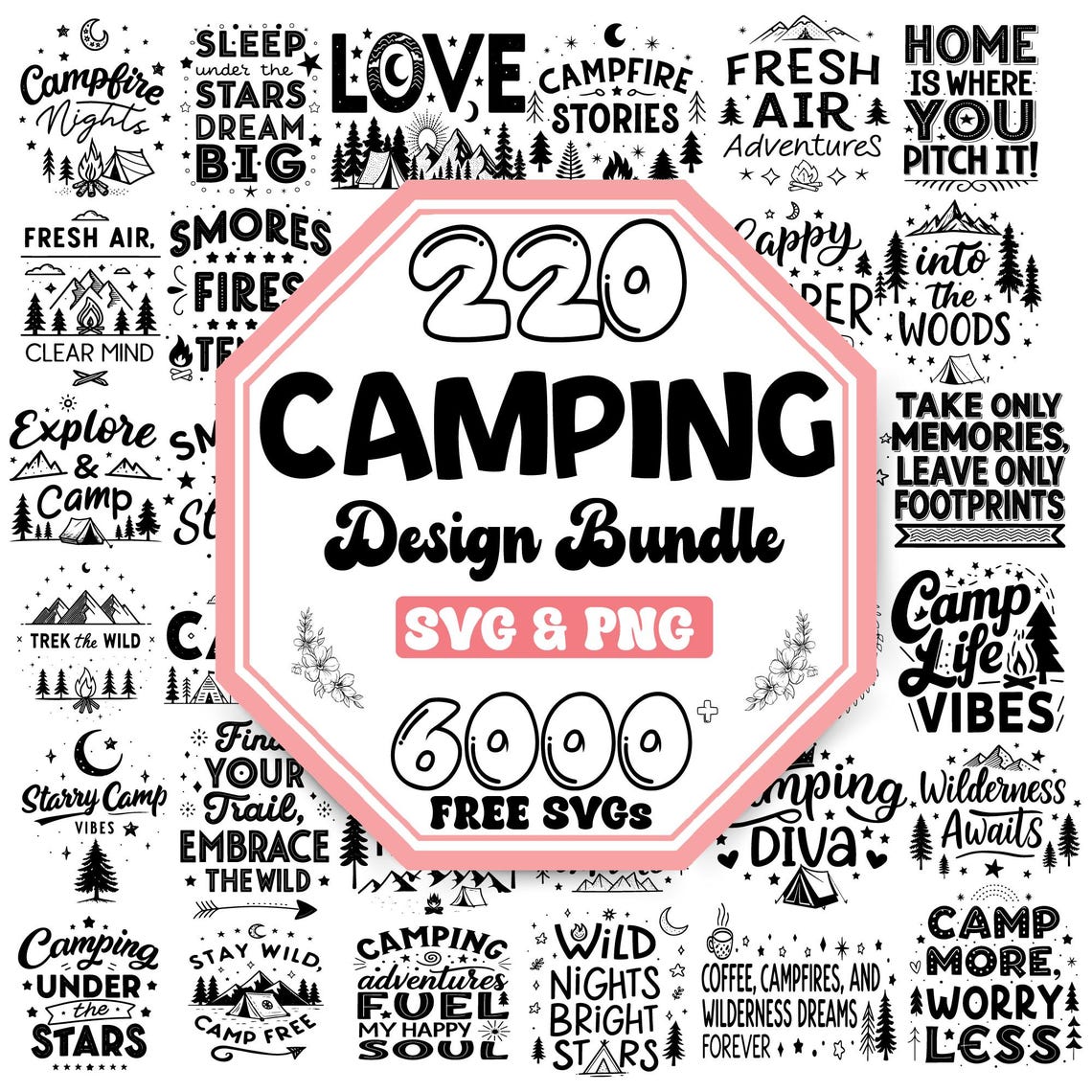 Camping SVG Bundle: Camp Life, Campfire, Adventure Designs (digital ...