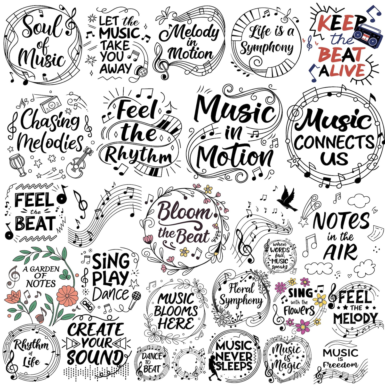 Music Notes SVG Bundle: Guitar, Treble Clef, Dancing Notes (digital ...
