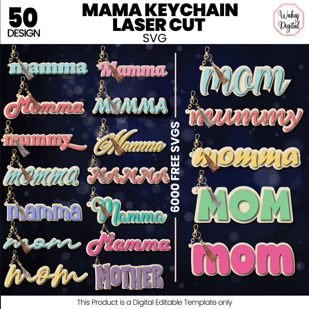 Mama Keychain SVG Bundle: Laser Cut Mother's Day Designs (digital ...
