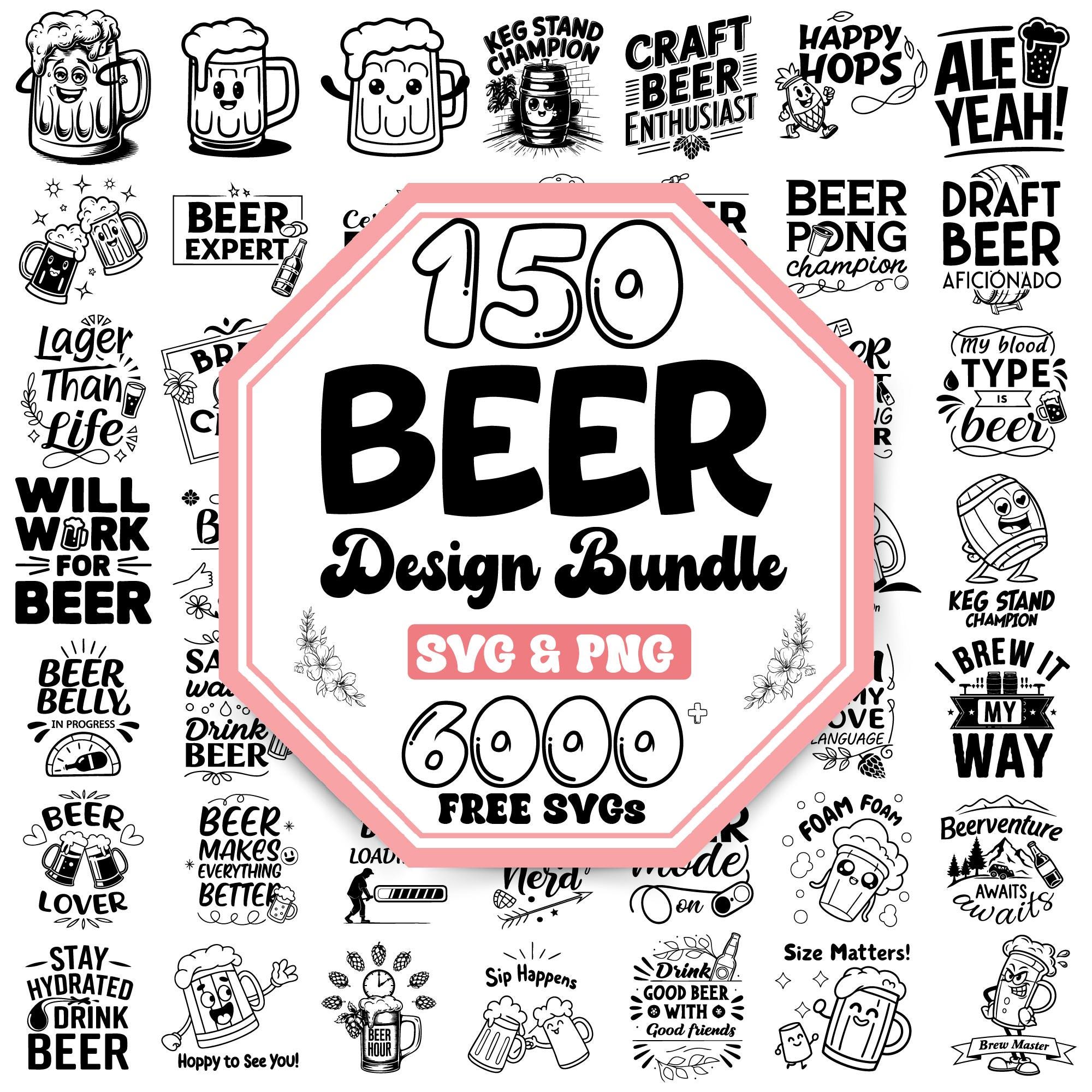 Beer SVG Design Bundle: Funny Quotes, Beer Mug, Glass (digital Download ...