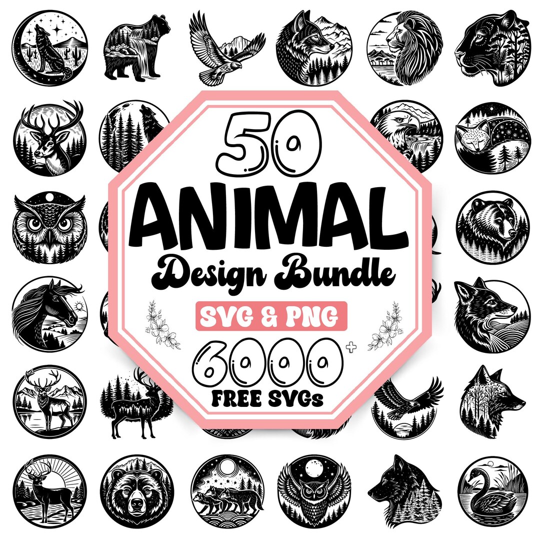 Animal SVG Bundle: 6000+ Farm, Woodland, Safari Designs (digital ...