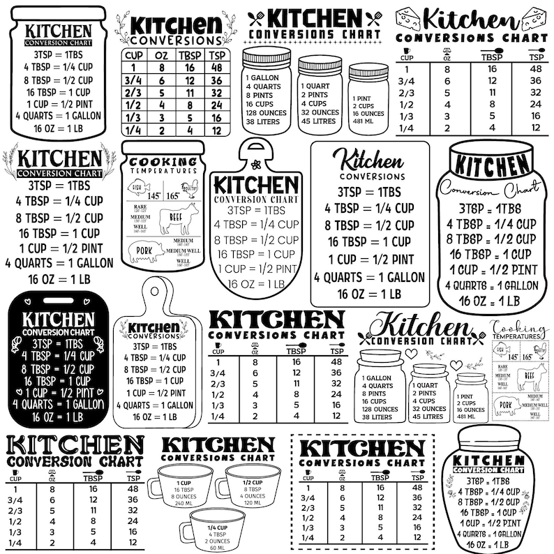 Kitchen Conversion Chart SVG & PNG Bundle (digital Download) - Etsy