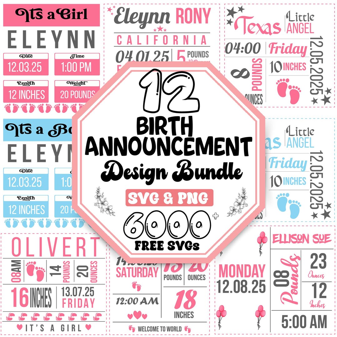 Baby Stats Chart SVG Bundle: Birth Announcement Designs (digital ...