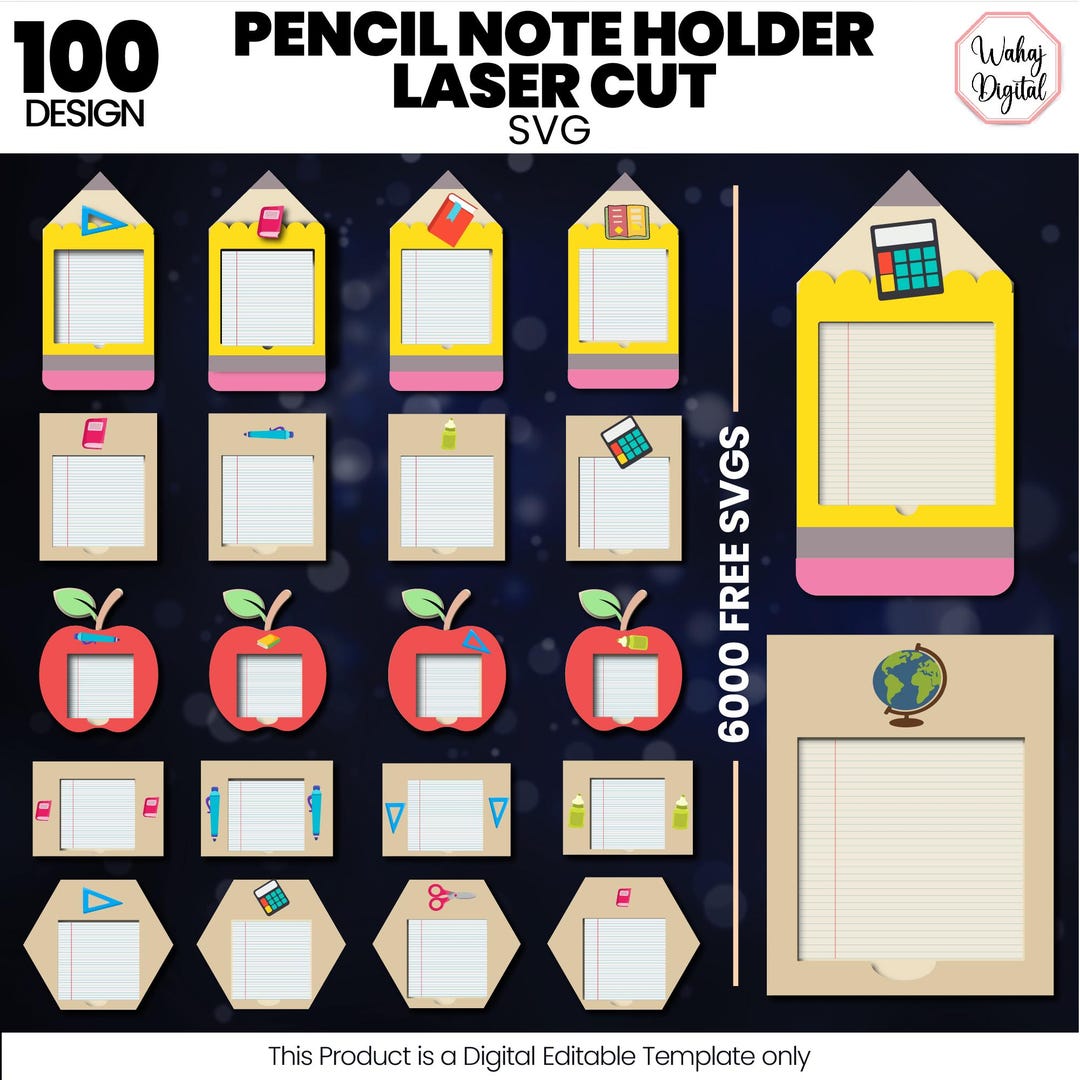 Pencil Note Holder Laser Cut SVG Bundle | Teacher Gift (digital ...
