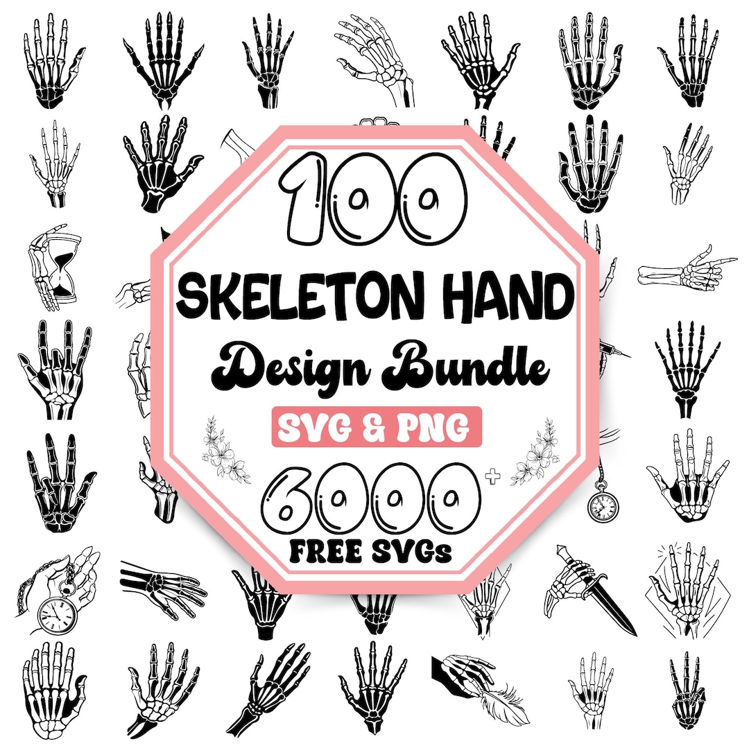 Skeleton Hands SVG Bundle: Skull, Heart, Peace Sign (digital Download ...