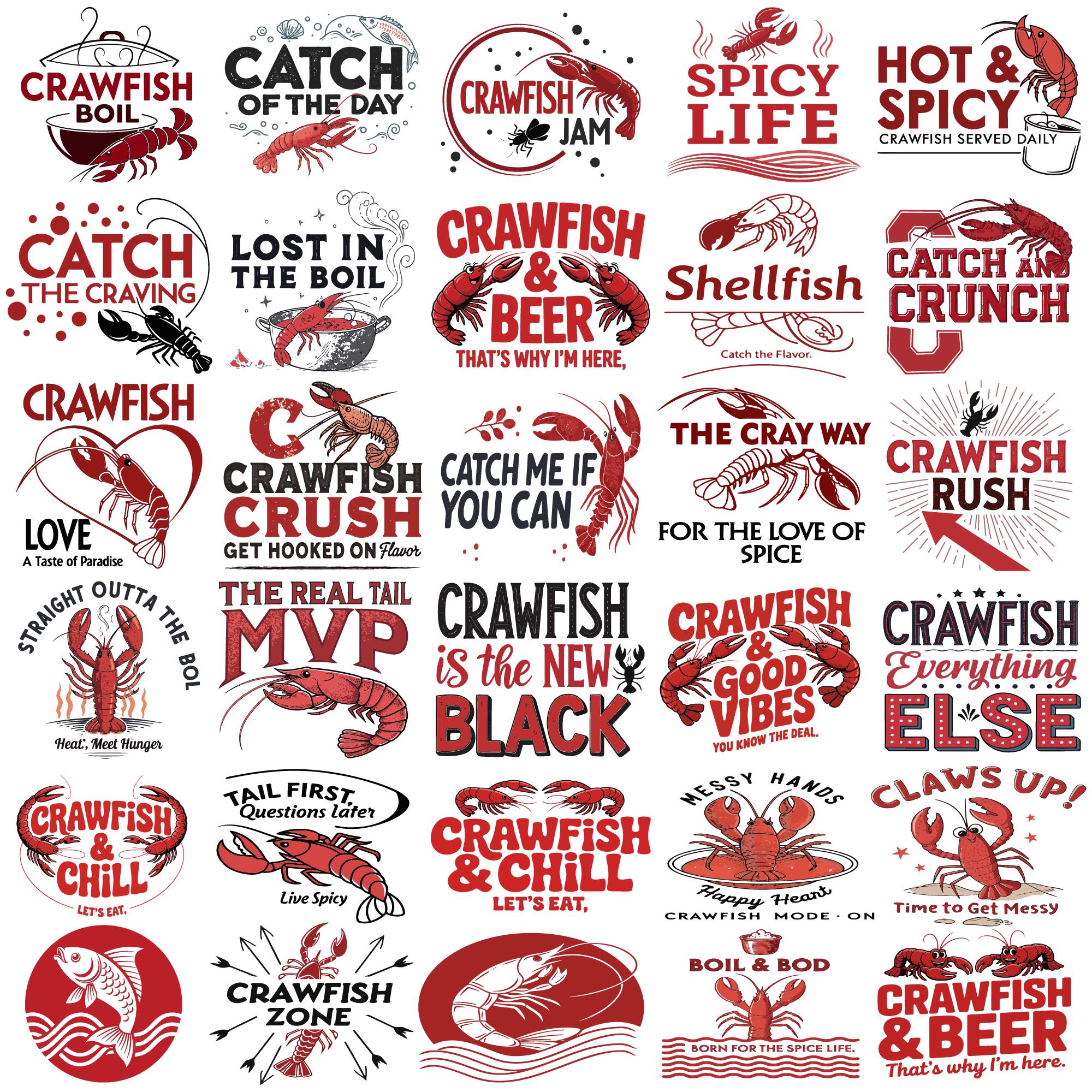 Crawfish SVG Design Bundle: Seafood & Coastal Animals (digital Download ...