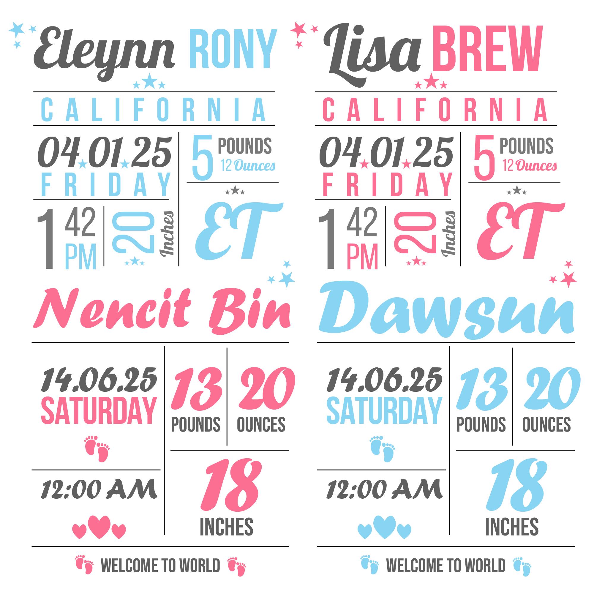 Baby Stats Chart SVG Bundle: Birth Announcement Designs (digital ...