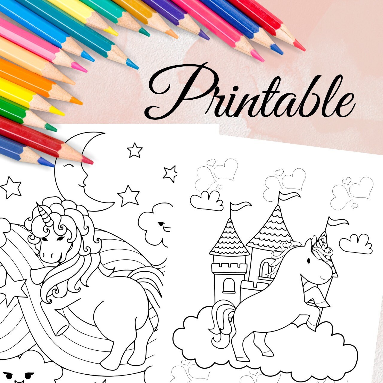 Unicorn Coloring Book Unicorn Svg File and Png File Unicorn Digital ...