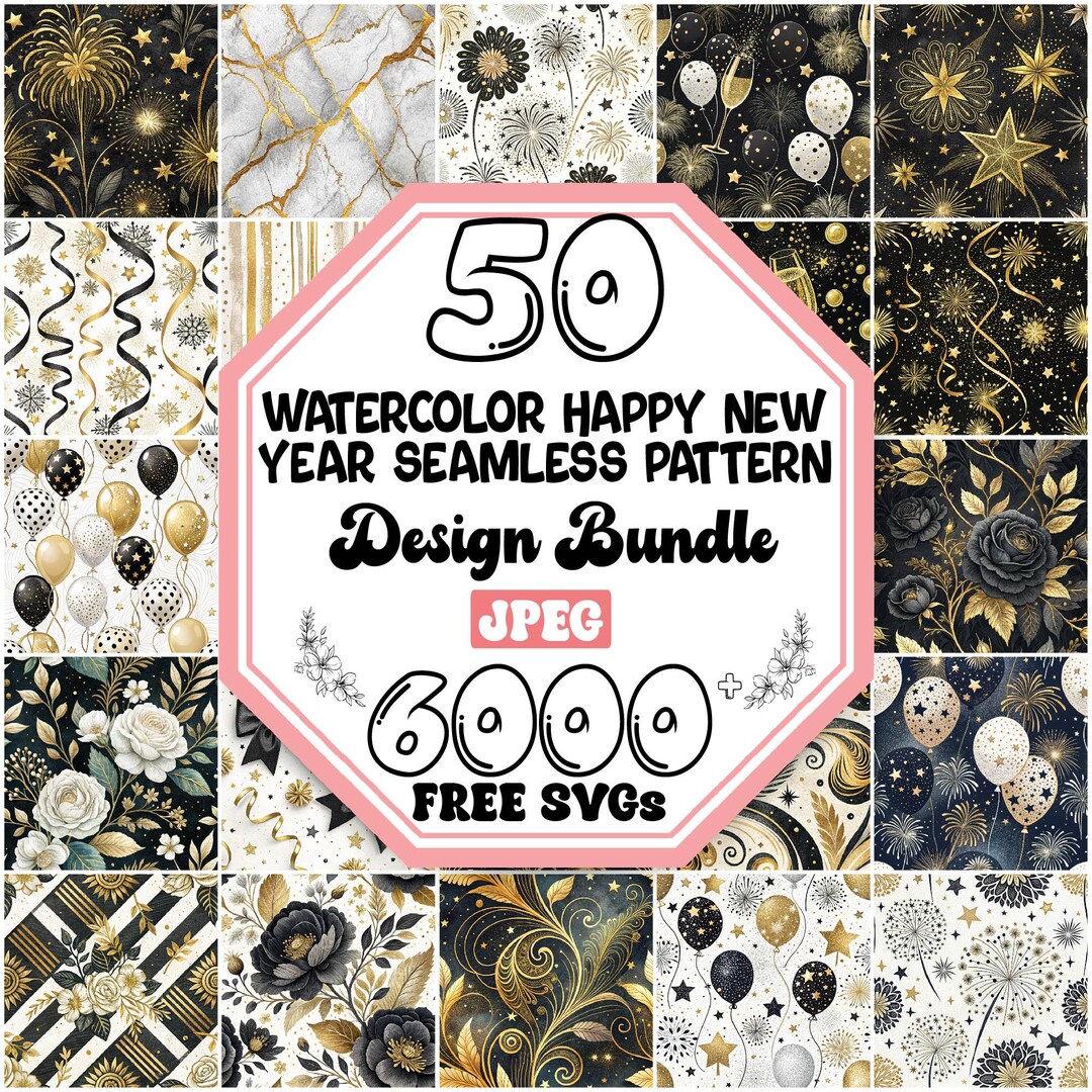 Watercolor Happy New Year Seamless Patterns Bundle |printable Digital ...
