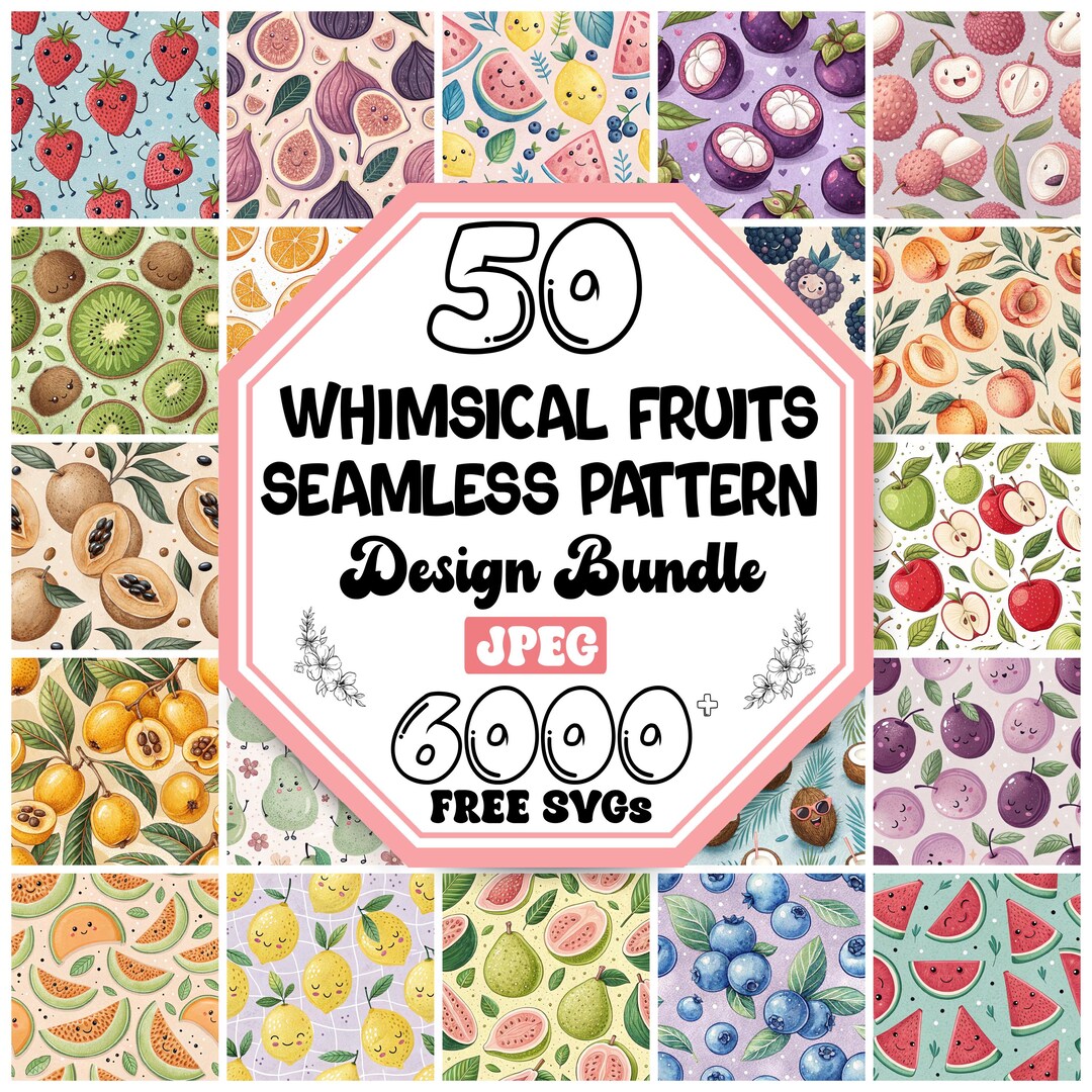 Whimsical Fruits Seamless Pattern Bundle: Crafting Digital Paper (PDF ...