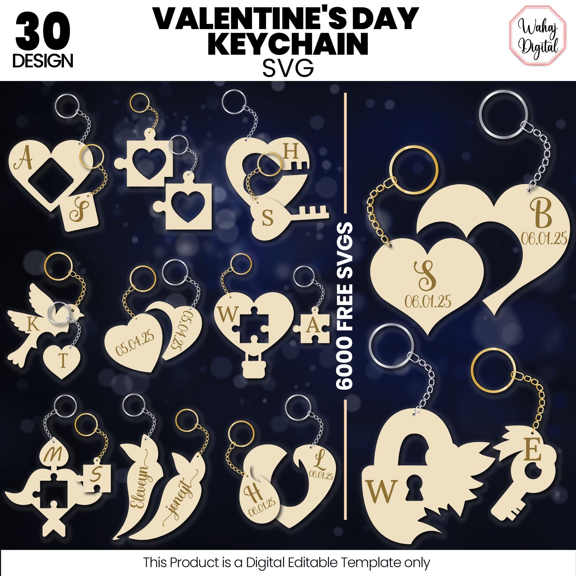 30 Valentine Keychain Laser Cut File Scg Bundle |valentines Day Svg ...