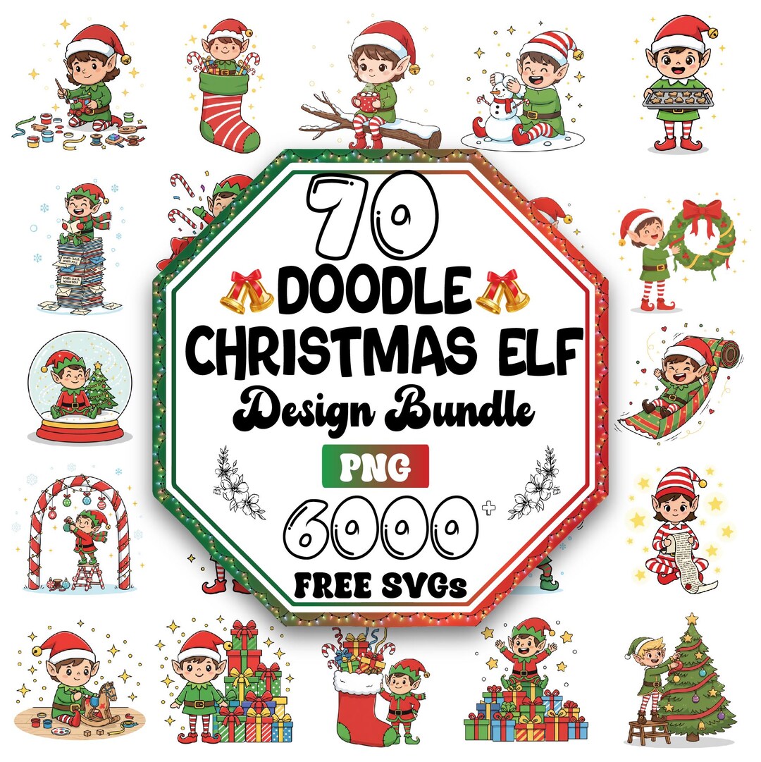 Doodle Christmas Elf Png Bundle |funny Elf Holiday (digital Download ...