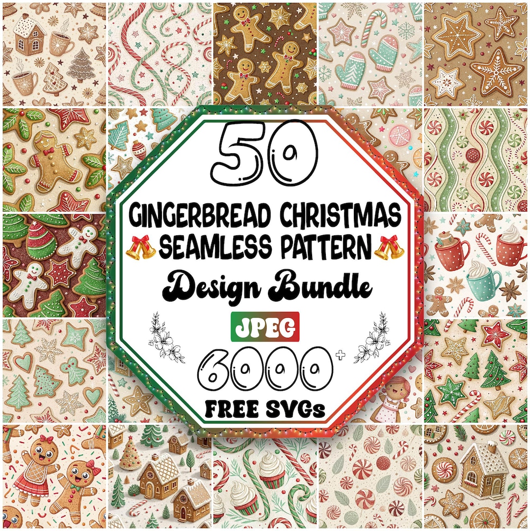 Gingerbread Christmas Seamless Pattern Bundle | Holiday Digital Paper ...