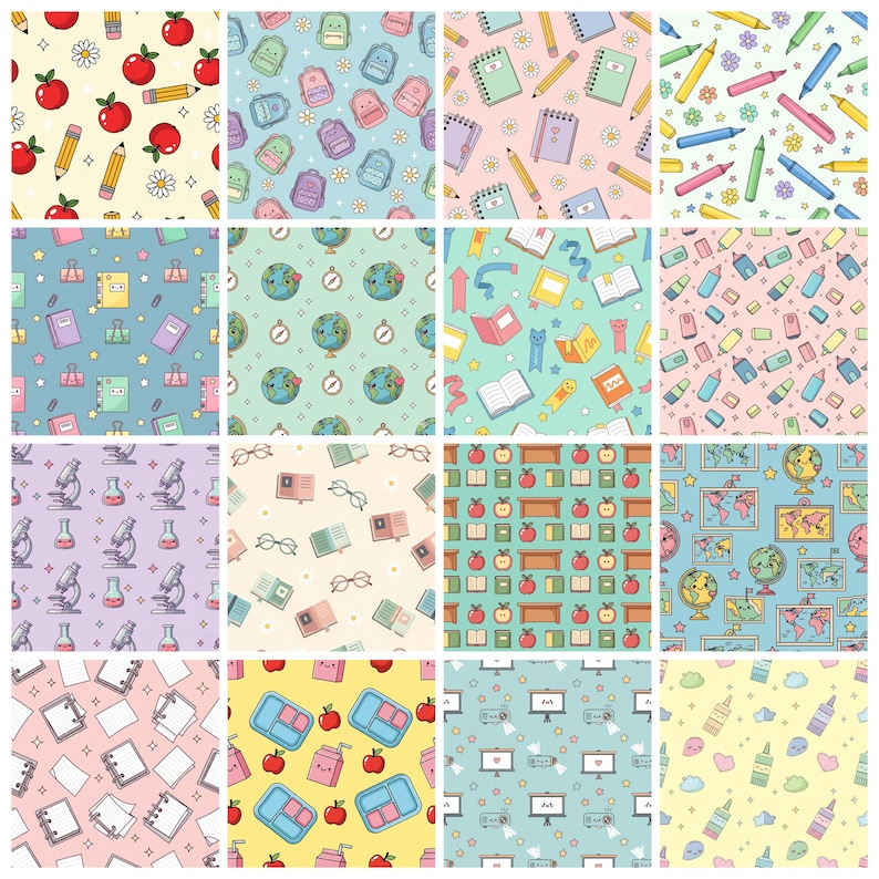 Back to School Seamless Pattern Digital Paper Bundle (digital Download ...